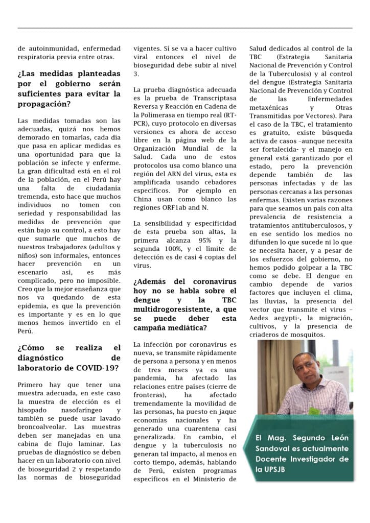 Entrevista al Mg. Segundo León sobre el COVID-19. | Blog